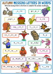 Autumn ESL Vocabulary Worksheets